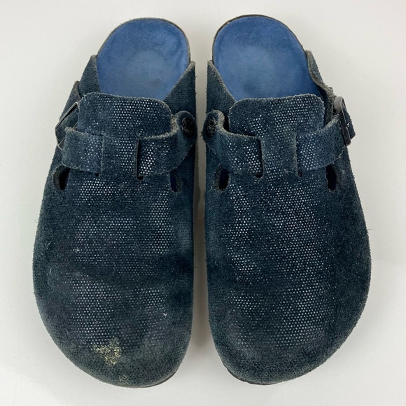 Birkenstock | Shoes | Birkenstock Womens Boston Clog Metallic Blue Slip ...